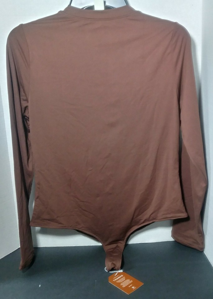 REORIA Women's XL Coffee Bodysuit One-Piece Crew Neck Long Sleeve Form ...