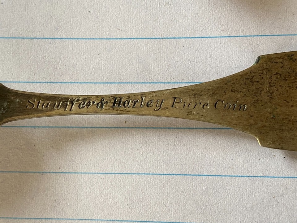 ANTIQUE PURE COIN SILVER STAUFFER & HARLEY SPOONS Set of 11 half ounce ...