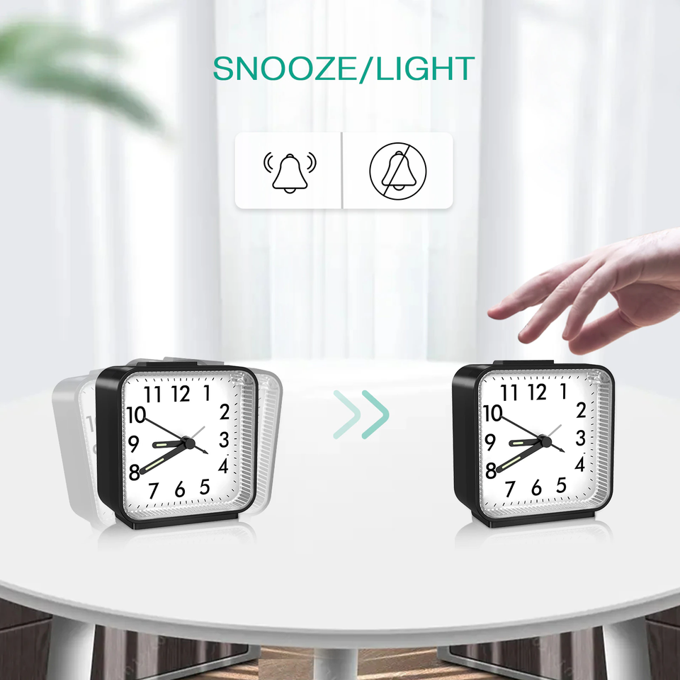 LED Desk Alarm Clock Nightlight Snooze Quiet Non Ticking Battery ...
