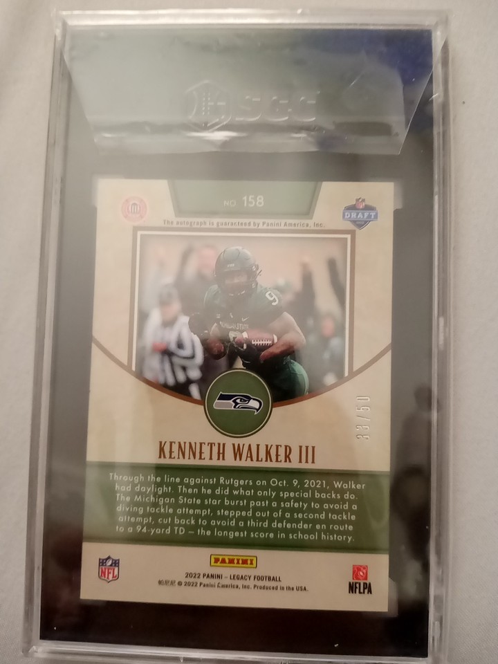 2022 Kenneth Walker 111 #158 Panini Legacy Rook Prem Pen Ruby /50 SGC 9 ...