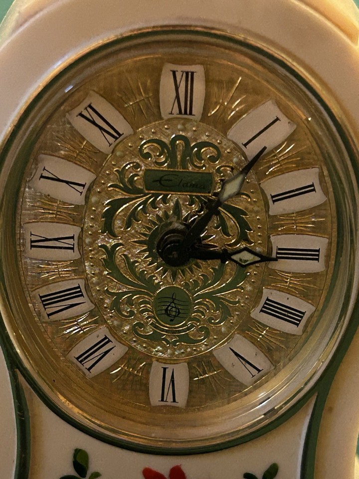 Vintage Miniature Alarm Clock-Hand Painted Plastic Case With Music Box ...