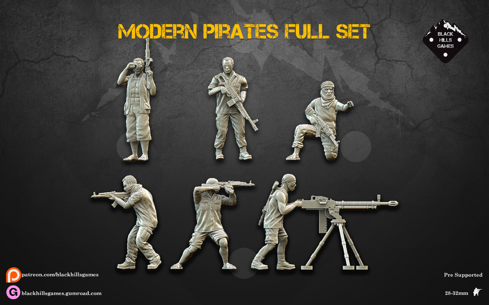 Black Hills Games Miniatures Modern African Pirates & Boat Set Spectre ...