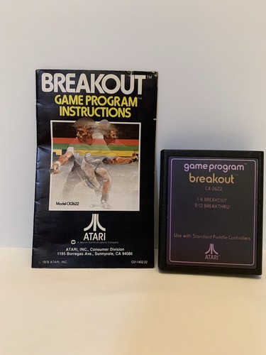 Breakout (Atari 2600, 1978). No box. Game cartridge and instruction ...