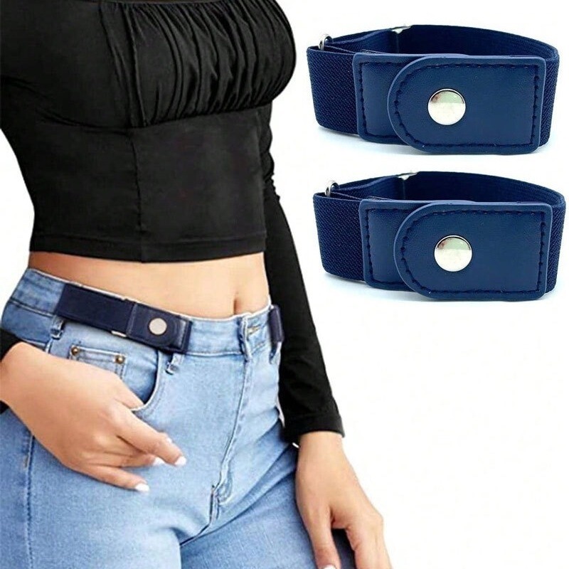 2PCS Invisible No Buckle Elastic Belt Buckle-Free Comfort Stretch Belt ...