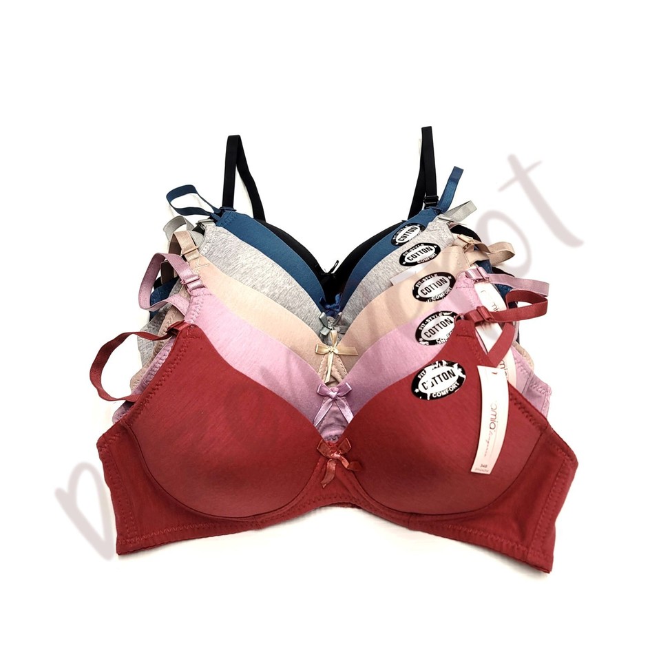 6 Pack Cotton Full Coverage Light Padded Wireless No Wire Bralette Bra ...