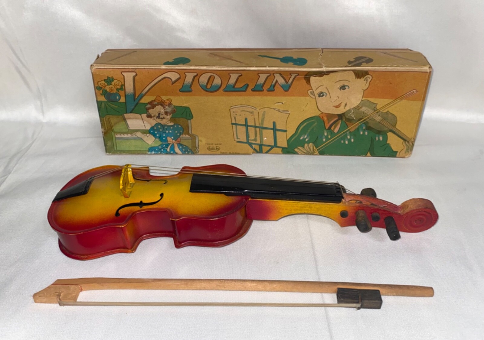 Asahi Toy Mid Century Toy Violin with Bow in Original Box Made in Japan ...