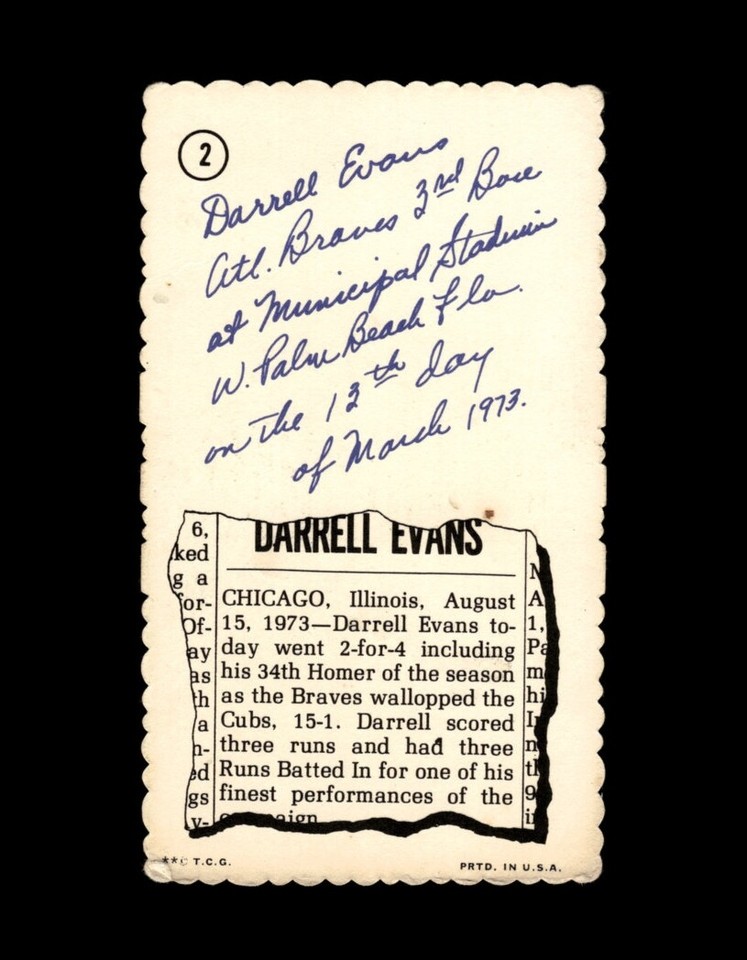 1974 Topps Deckle Edge Set-Break # 2 Darrell Evans VG-VGEX (crease ...