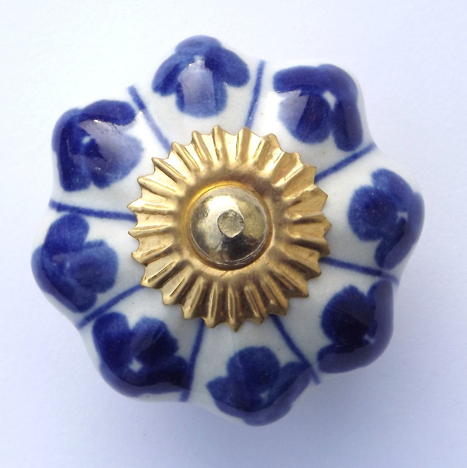 Blue White Ceramic Porcelain Door Knob Handle Drawer cupboard pull ...