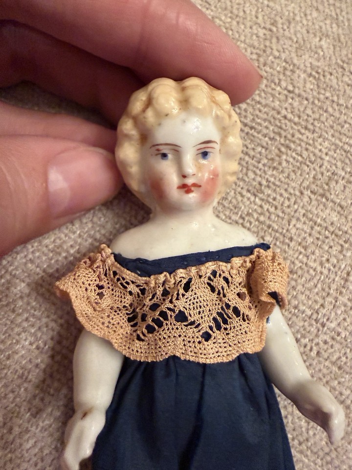 4.75” Antique Frozen Charlie Boy Doll Blue Striped Shorts Gold Bow ...