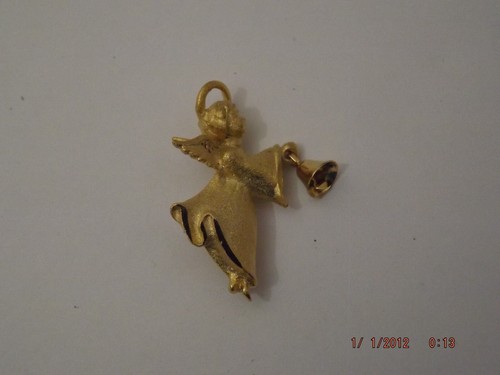 Vintage Signed GG and USA Angel Brooch Pin Brushed Gold Tone w Dangling ...