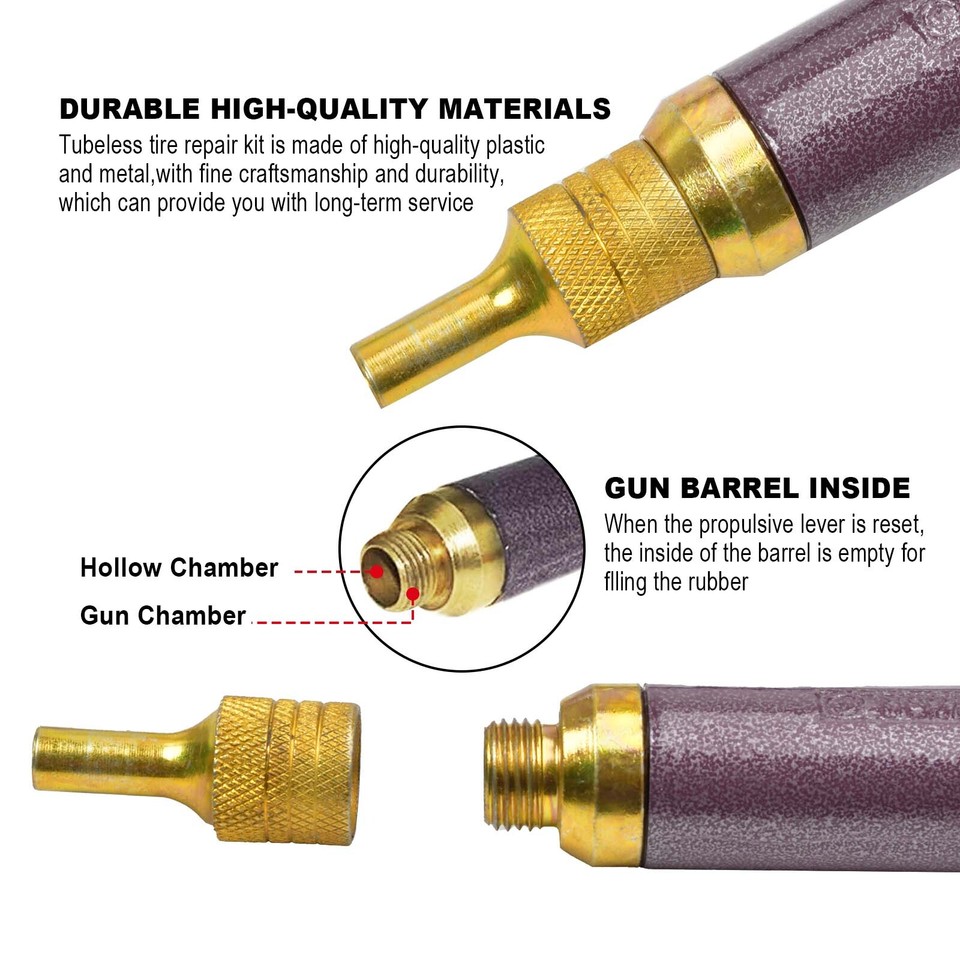 Car Tire Plugger Tubeless Tire Wheel Repair Gun Kit W/Mushroom Plug ...