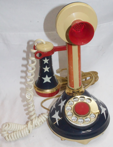 VTG 1973 Candlestick Rotary Telephone American Flag Red White Blue ...