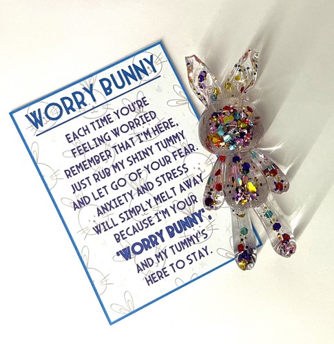 Rainbow Resin Worry Bunny Anxiety Stress Reliever Rabbit companion with ...