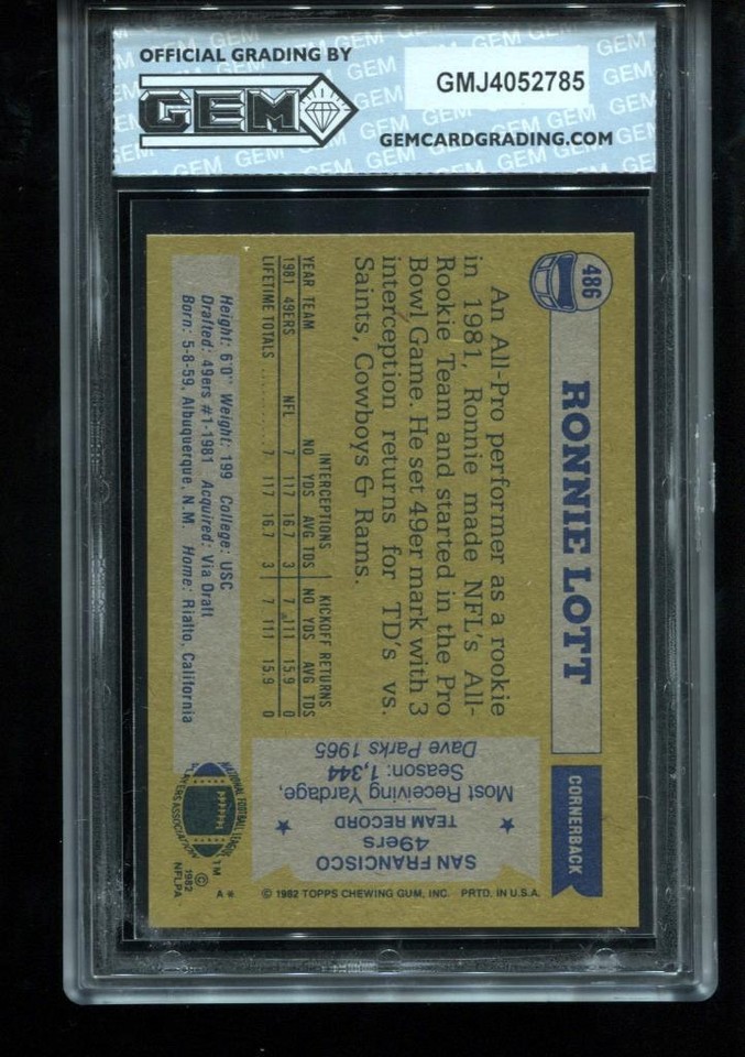 Ronnie Lott RC 1982 Topps #486 San Francisco 49ers HOF Rookie GEM MINT ...