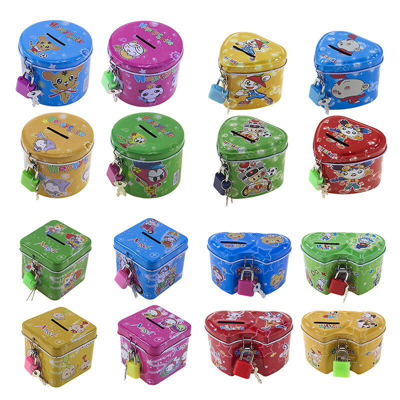 Cute Cartoon Square Tin Metal Piggy Bank Saving Cash Coin Money Box ...