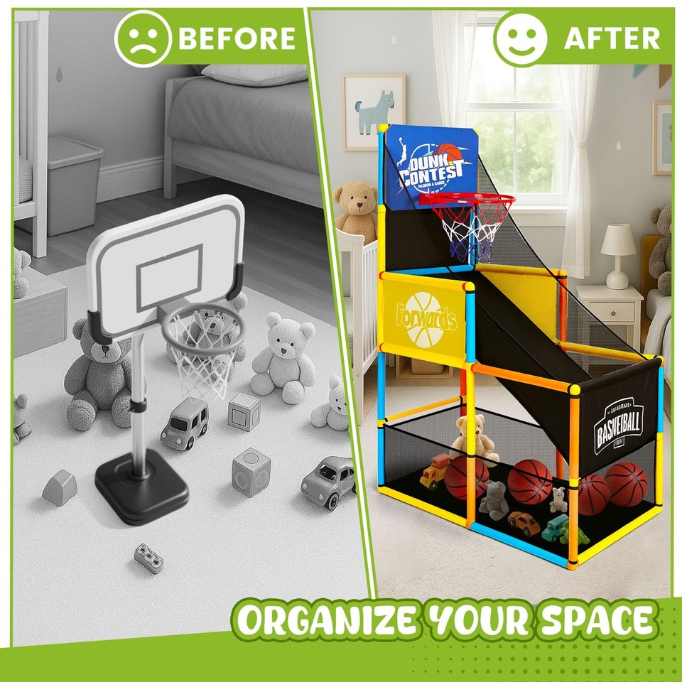 Arcade Basketball Game Set with 4 Balls, Indoor Basketball Hoop for ...