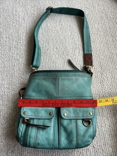 FOSSIL MORGAN Leather Shoulder Crossbody Purse Bag Large Hobo Turquoise ...