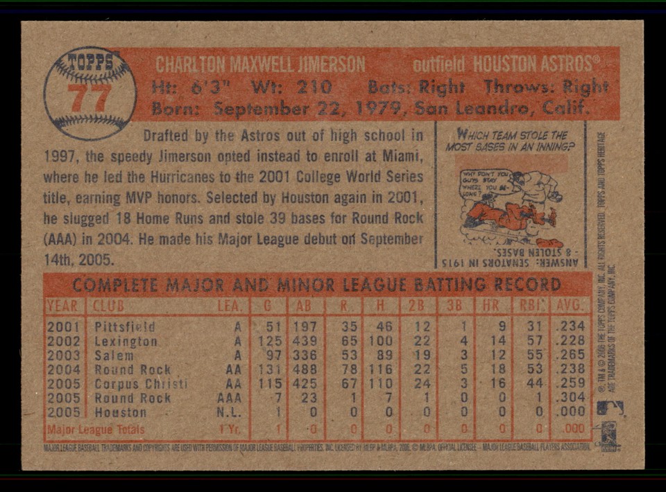 2006 Topps Heritage Charlton Jimerson #77 Houston Astros | eBay