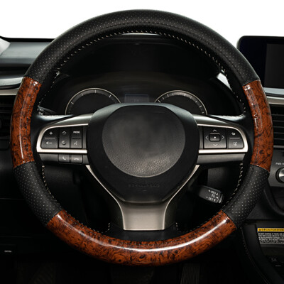 Wood Grain Car Steering Wheel Cover Breathable Leather Anti-slip ...