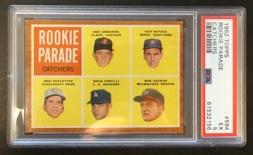 1962 Topps Rookie Parade Catchers Bob Uecker #594 Baseball Card PSA 5 ...