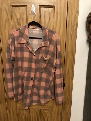 Reborn J Buffalo Plaid Salmon & Gray Button Down Fleece Top Size XL | eBay
