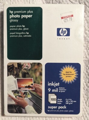New HP Premium Plus 100 Sheets Glossy 4x6 Photo Paper Inkjet 9 mil ...