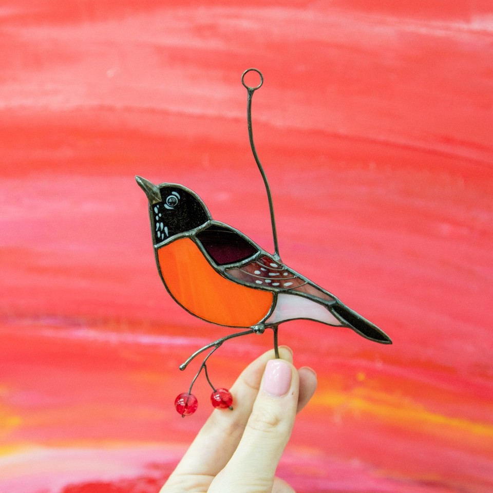STAINED GLASS American Robin Window Hangings Stained Glass Bird ...