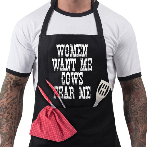 Funny BBQ Apron for Men Cows Fear Me Novelty Cooking Gift Idea | eBay ...