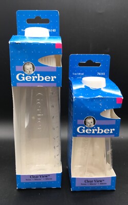 Gerber 2 plastic baby bottles Clear View Nurser Rubber Nipple 1996 ...