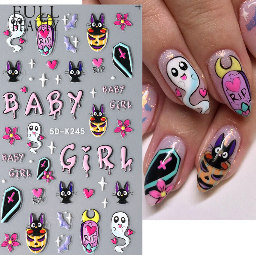 5D Halloween Spider Web Centipede Scorpion Nail Art Decals Tattoo ...