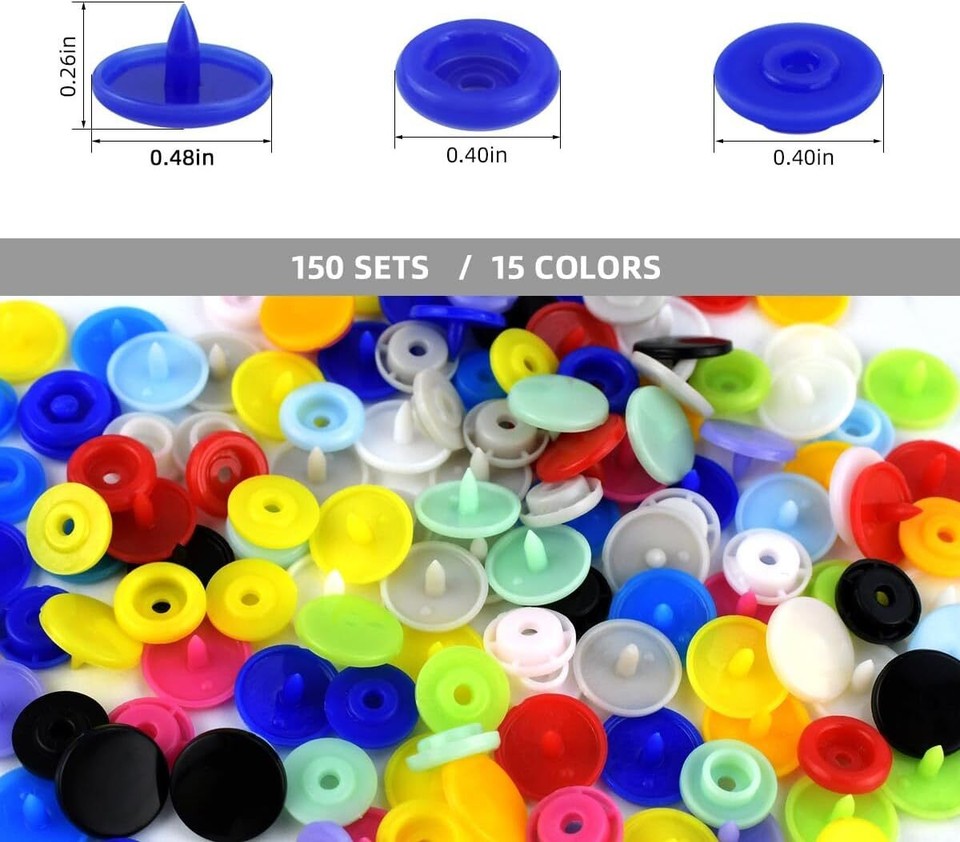 150 Sets Plastic Snaps Fasteners T5 Resin Snap Buttons Kit Plastic Snap ...