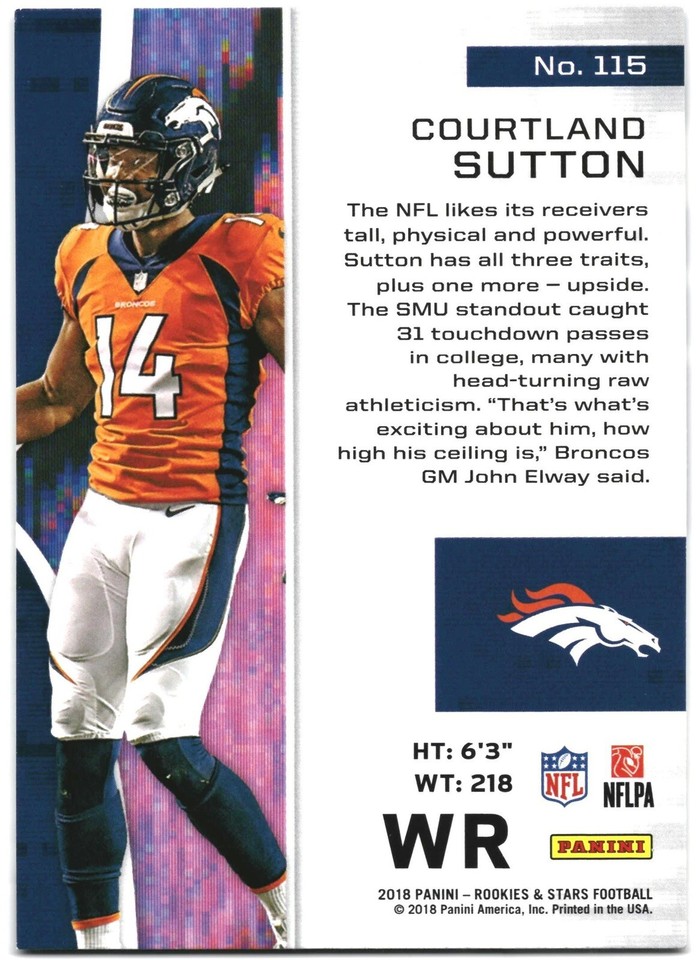 2018 Panini Rookies & Stars Courtland Sutton Rookie Denver Broncos #115 ...