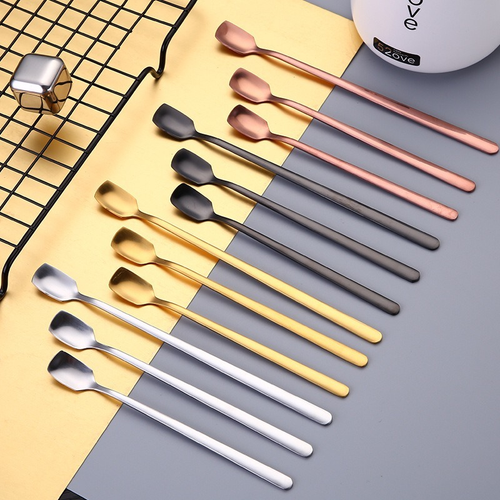 12pcs/set Square-Headed Teaspoon Long Handle Coffee Spoons Small Scoop ...