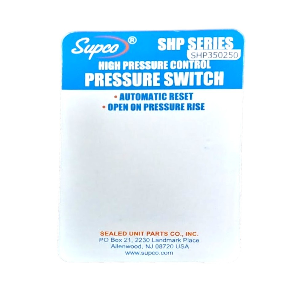 Supco SHP350250 High Pressure Switch Open: 350 Close: 250 PSI HVAC ...