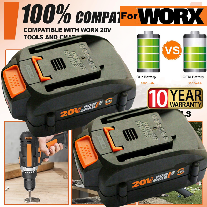 8.0Ah WA3520 Battery For WORX 20V MAX Lithium ion Charger 20Volt WA3525 ...