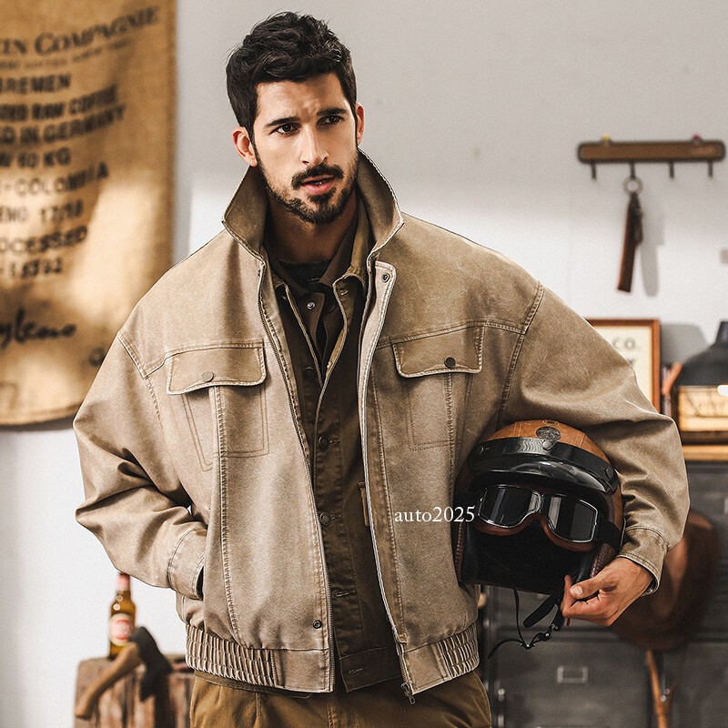 Retro American Style Mens Short Motorcycle Jacket PU Leather Hunting ...