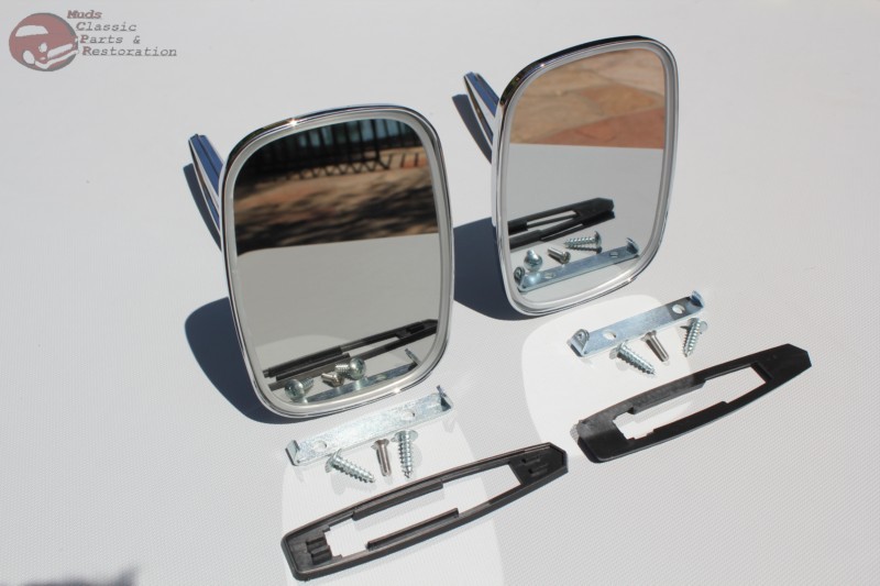 Pair Chevy Rectangle Ribbed Base Outside Rearview Door Mounted Mirrors ...