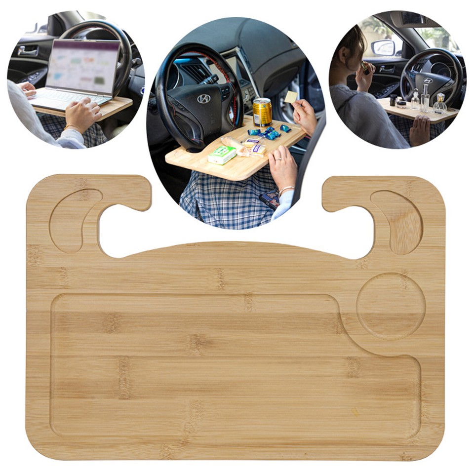 2 in 1 Car Steering Wheel Desk Bamboo Steering Wheel Tray Car Laptop ...
