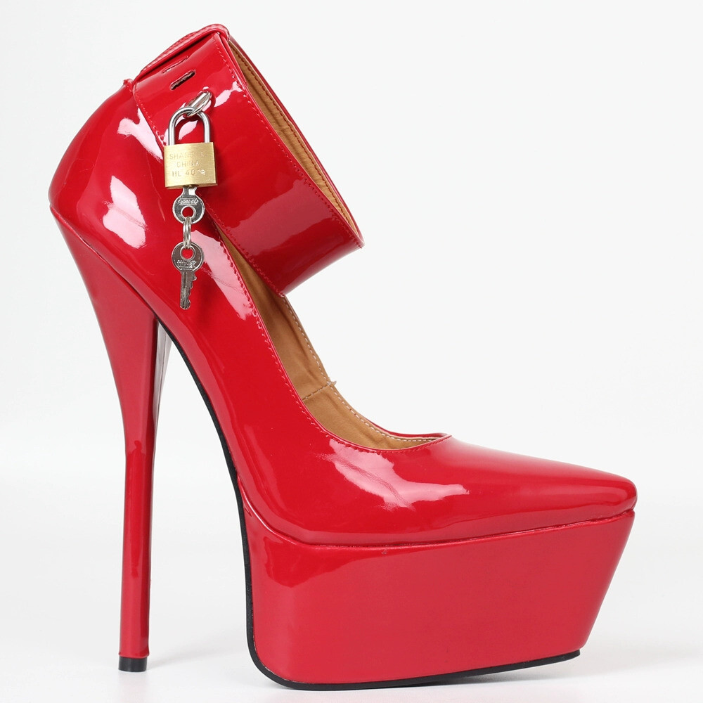 Womens Metal Super High Heel Stiletto Platform Lock Strap Clubwear ...