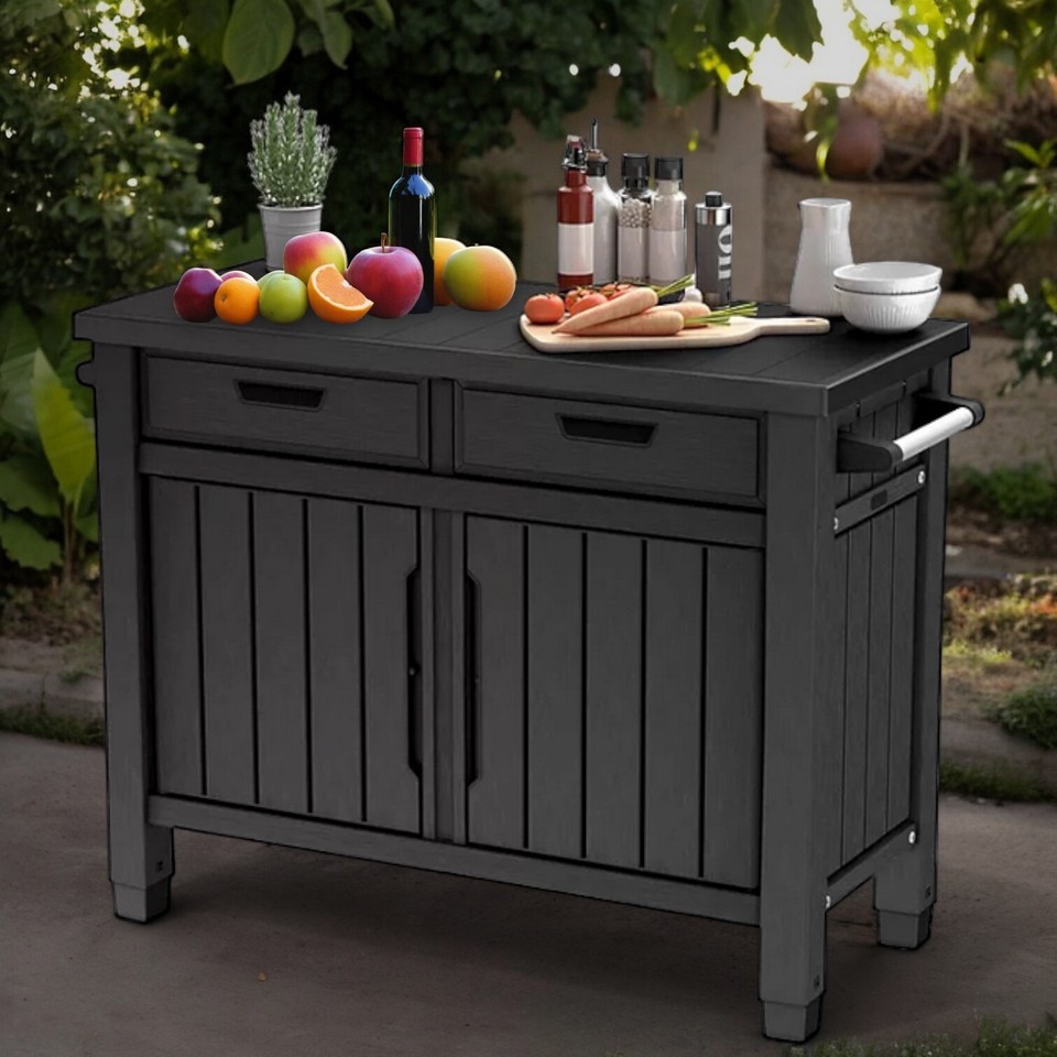 Keter Outdoor Grill Table, Buffet, Entertainment and Storage Cabinet w ...