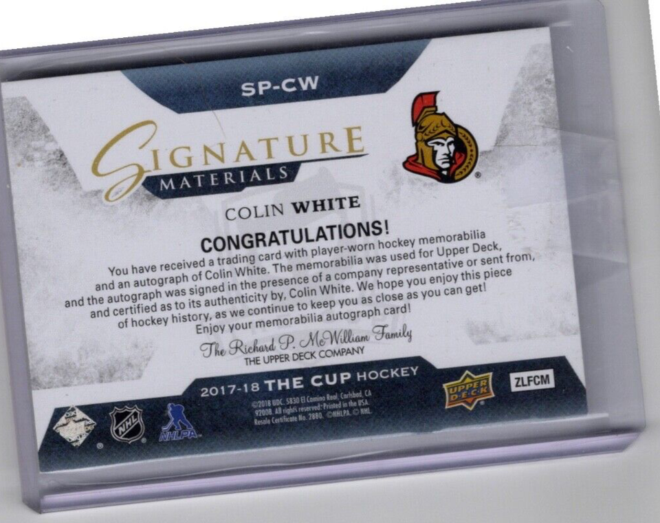 Colin White 2017-18 The Cup Rookie Patch Auto GOLD RC #31/99 Pens | eBay