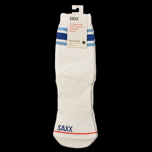 SAXX Mens White Whole Package Crew Socks LARGE Breathable Odor ...