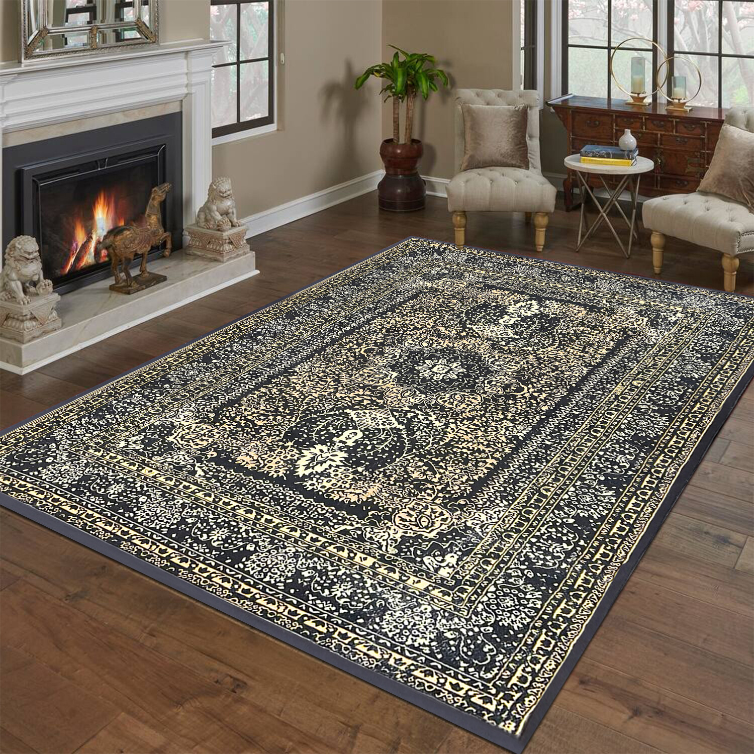 Luxury Non Slip Large Traditional Rugs Living Room Bedroom Rugs Hallway ...
