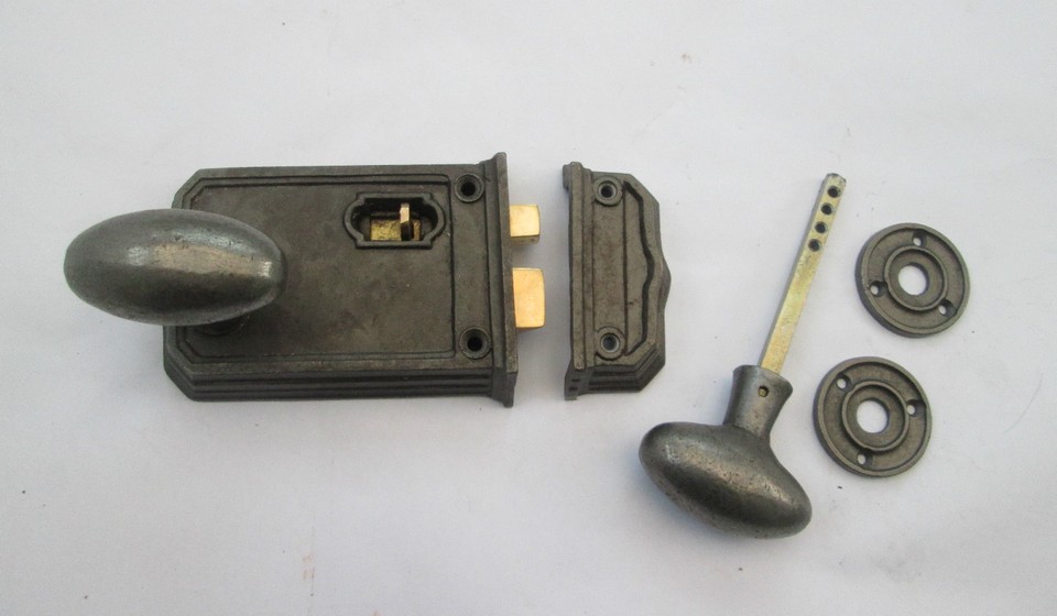 Dual handed Cast Iron & Brass Victorian Davenport RIM LOCK or LARGE ...