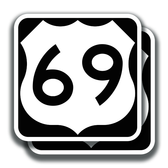 U.S. ROUTE 69 DECAL 2 Stickers Road Sign Bogo Highway Car Truck Bumper ...