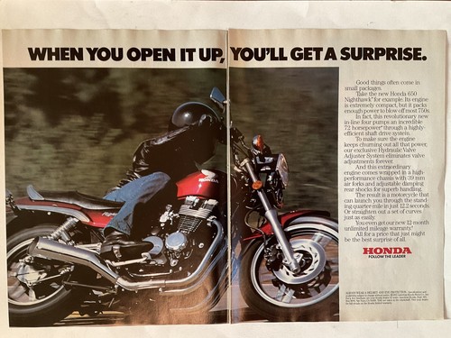 Honda Nighthawk 650 Red Motorcycle Street Bike 1983 Original Print Ad ...