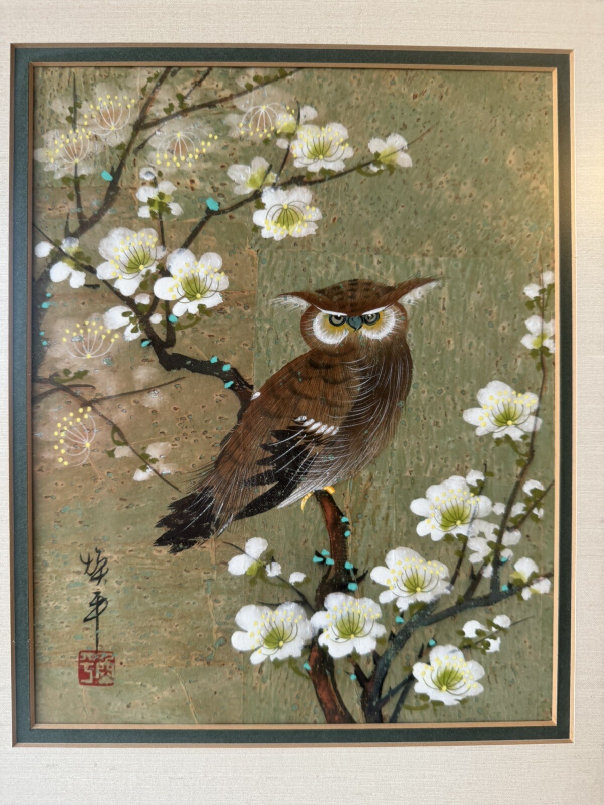 Vintage Owl Flower Chinese Painting Signed By Artist Huan Ping 焕平 16x17 ...