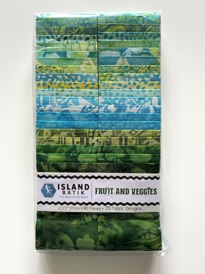 Island Batik Fabric - FRUIT & VEGGIES Blue Green - (40) 2.5" Batik ...