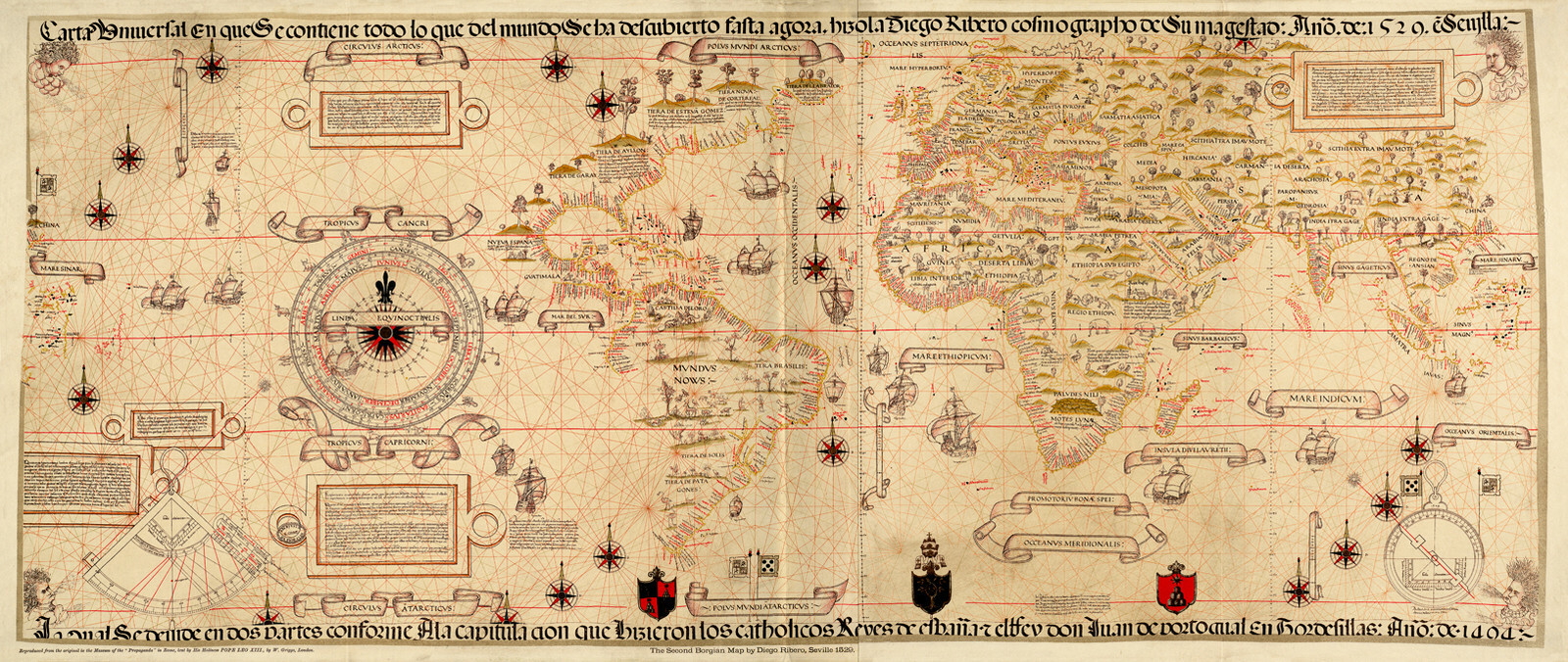 1529 Second Borgian World Map Diego Ribero Wall Art Poster Print ...