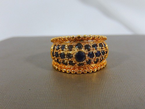 NWOT 925 STERLING SILVER 14K CLAD 3 ROW BLUE SPINEL CIGAR BAND RING ...